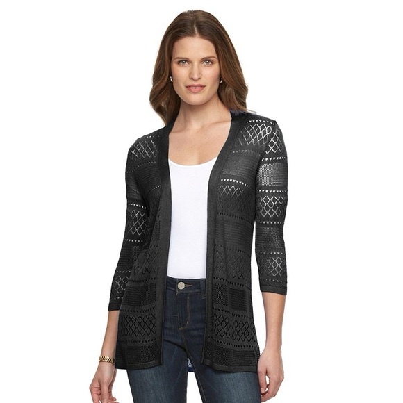 croft & barrow | Sweaters | Croft Barrow Pointelle Openfront Black ...